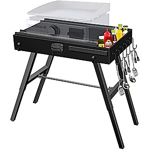 Griddle Stand Outdoor Camping Cooking Station Worktable Compatible for Griddle Many Black Universal Portable Grill Table with Adjustable Leg and Side Shelf Suit for Take Along Grill Accessories