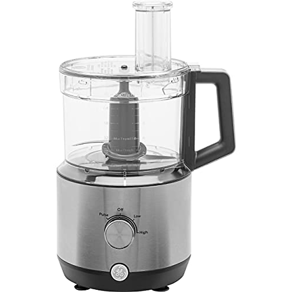 GE Food Processor | 12 Cup | Complete With 3 Feeding Tubes, Stainless Steel Mixing Blade & Shredding Disc | 3 Speed | Great for Shredded Cheese, Chicken & More | Kitchen Essentials | 550 Watts