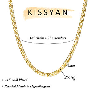 KissYan Gold Necklace for Women, 14K Gold Plated Dainty Chain Choker Chunky Figaro Snake Mariner Cuban Link Chains, Adjustable Trendy Necklaces Handmade Jewelry(cuban-gold)