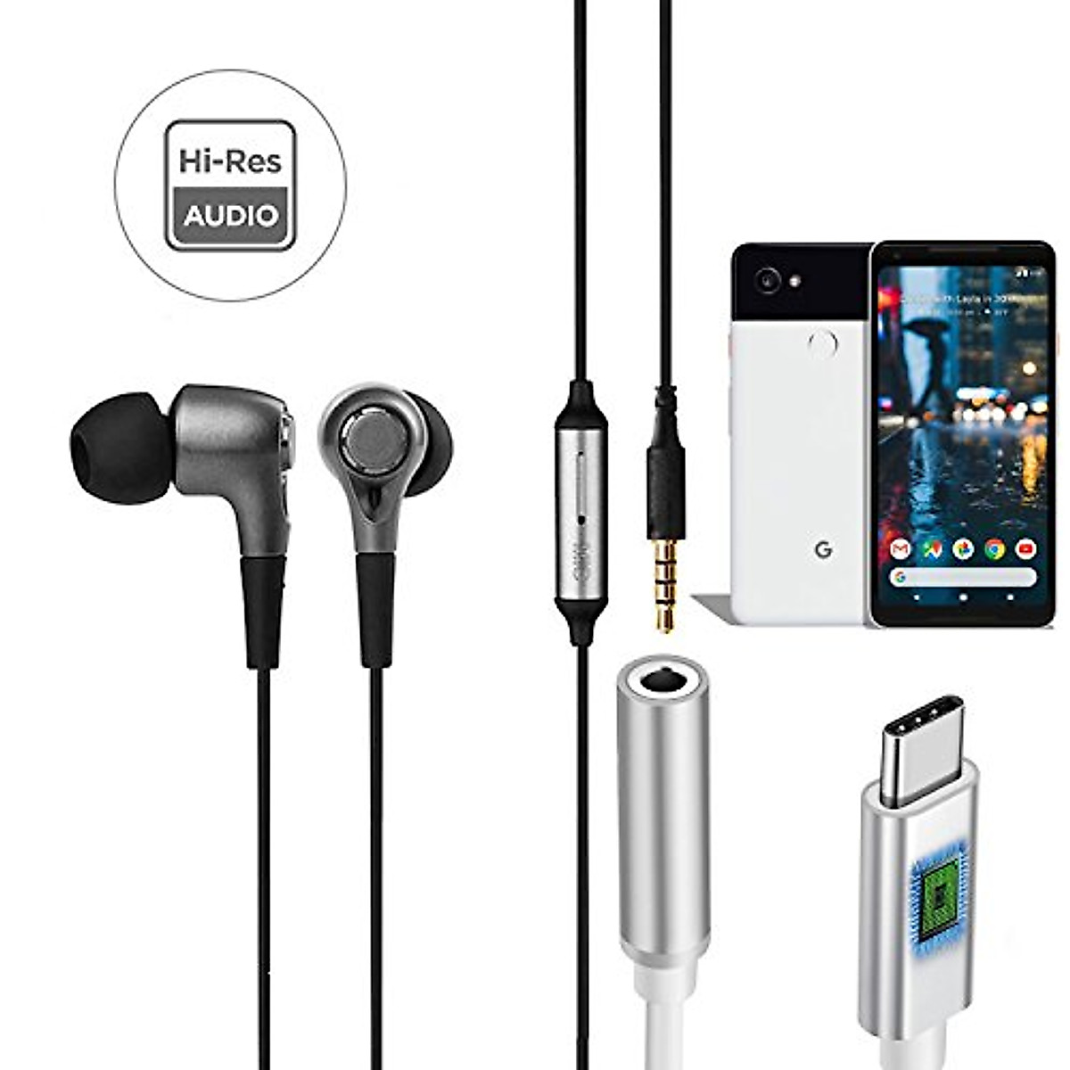 DISDIM Moto Z / HTC Type C to 3.5mm Headphone Aux Jack Adapter, USB Type C to 3.5mm Microphone Audio Connector Cable for Moto Z, HTC, Pixel 2 / Pixel 2 XL and Other USB-C Devices-Silver