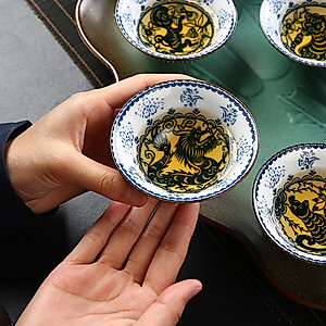 Woonsoon Set of 12 Chinese Zodiac Signs Handmade Kungfu Tea Cup 2.8 oz/80 ml,Bone China Blue and White Tea Cups,Ceramic Tea Mugs Without Handles