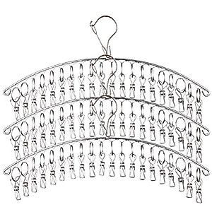 Stainless Steel Clothes Drying Rack, Laundry Clothes Hanger with 20 Clips for Drying Socks,Diapers,Bras,Baby Clothes,Towels,Underwears Set of 3