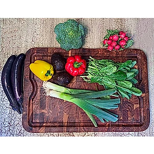 Mountain Woods Brown Organic End-Grain Acacia HardWooden Cutting Board for Kitchen w/Juice Groove | Chopping Board | Butcher Block - 24" x 16" x 1"