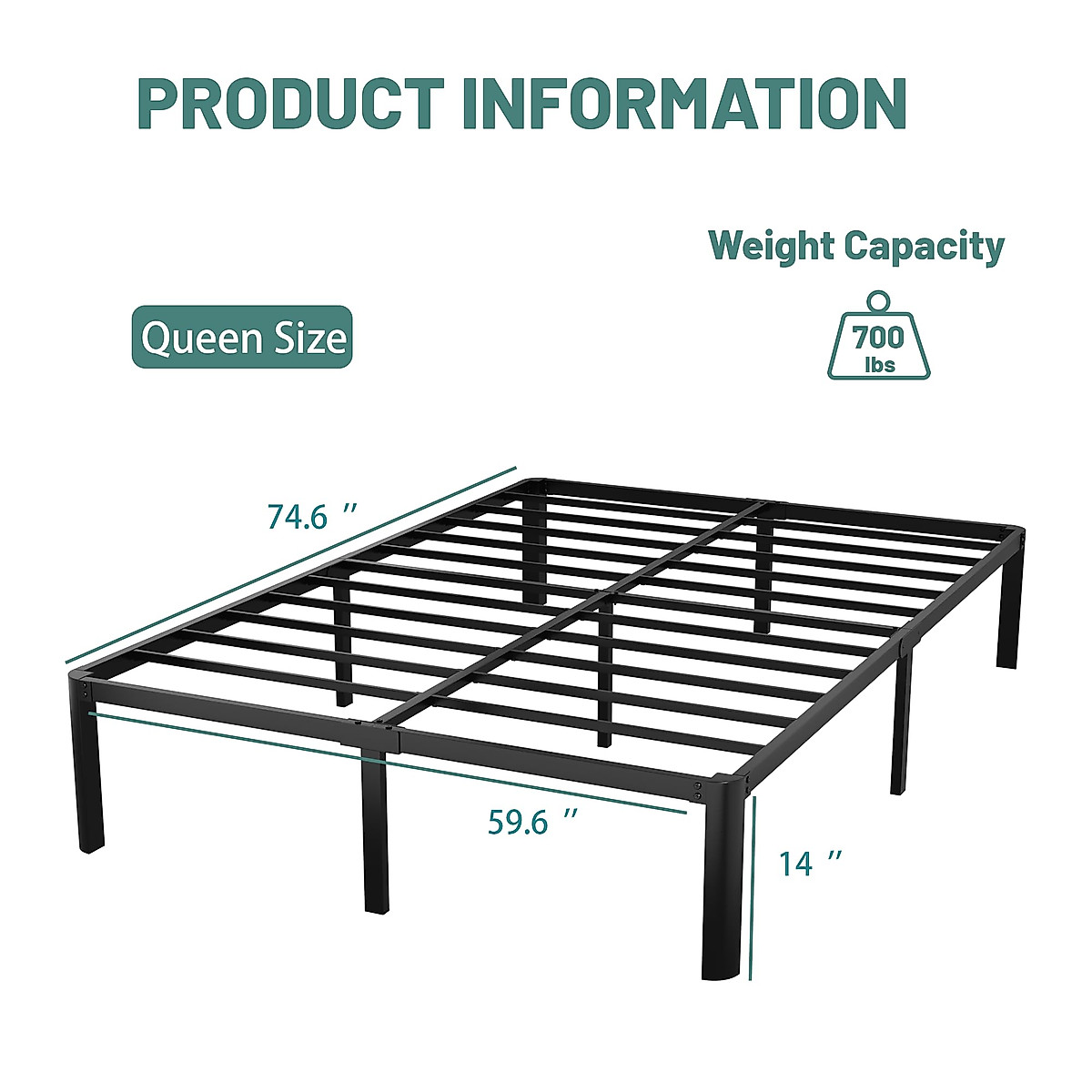 OLALITA Black Metal Bed Frame - Sturdy Metal Platform Bed Frame Queen Size Easy Assembly, Heavy Duty, No Box Spring Needed (Modern 14", Queen)