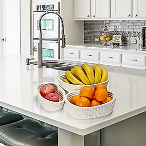 Seaokais Set of 3 Cotton Rope Storage Basket, Small, Oval, White