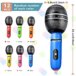 Zhanmai 12 Pieces Inflatable Microphones Blow up Microphone Plastic Microphone Props Blow up Microphones Toys for Musical Concert Themed Party Cosplay Stage Birthday Decoration Supplies, Random Colors