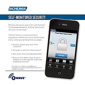 SCHLAGE Connect Camelot Touchscreen Deadbolt with Built-In Alarm and Handleset Grip with Accent Lever, Satin Nickel, FE469NX ACC 619 CAM LH, Works with Alexa