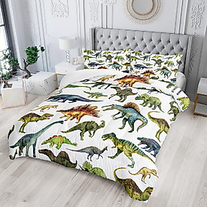 Nttopship Dinosaur Comforter Sets Full Size，Dinosaur Printed Quilt Set for Bedroom Soft Microfiber All Season Print Quilt Set with 1 Comforter and 2 Pillow Case