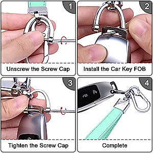 Wisdompro Genuine Leather Car Keychain, Universal Heavy Duty Leather Key FOB Keychain Key Chains Women for Car Keys, 360 Degree Rotation, with Anti-lost D-ring and 3 Keyrings - Mint