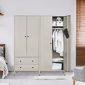 CJF Metal Storage Cabinet, Wardrobe Armoire Closet with Hanging Rod for Bedroom/Laundry Room