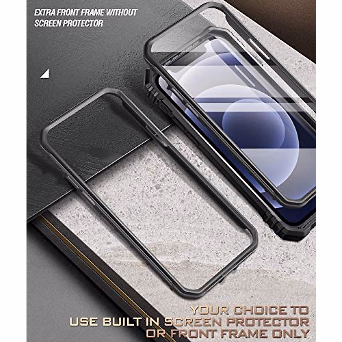 Poetic Revolution for iPhone 12 / iPhone 12 Pro Case 6.1 inch (2020 Release), Full-Body Rugged Dual-Layer Shockproof Protective Cover with Kickstand and Built-in-Screen Protector, Black