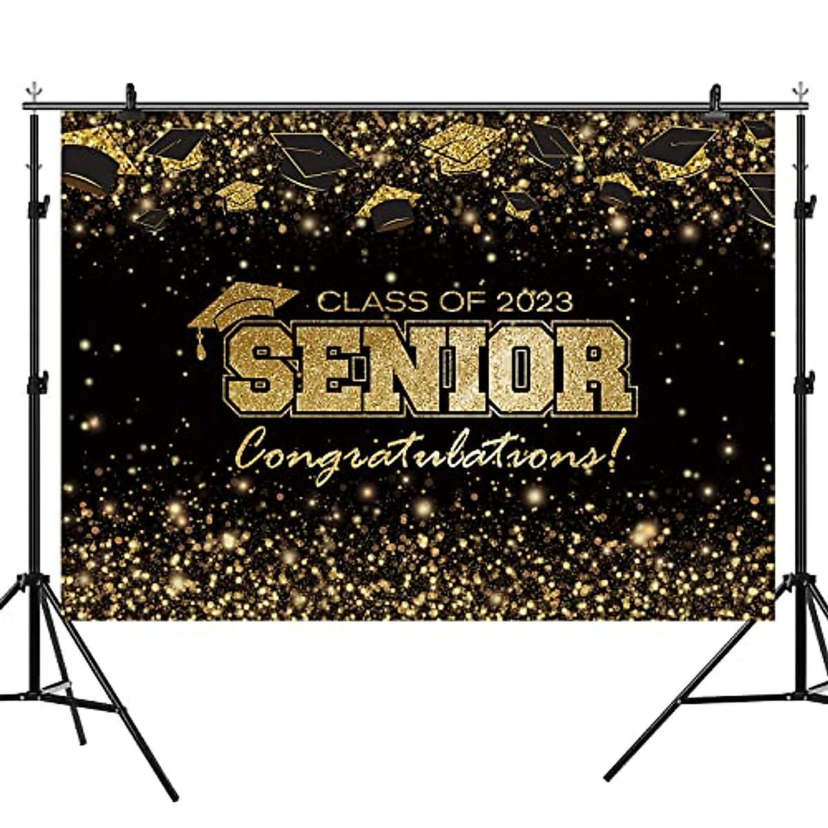 Rsuuinu Class of 2023 Backdrop Black Gold Glitter Bokeh Graduation Party Photography Background Congratulations Senior 2023 Congrats Grad Prom Party Decorations Banner Photo Booth Props 7x5ft