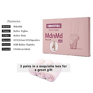 MdnMd 3 Pack Women's Dance Tights Ballet Ultra Soft Transition Footless Dancer Tight Stocking for Girls (Ballet Pink, Child Age 11-14)