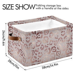 Foldable Storage Basket, Cube Organizer Bins Leopard Print Cheetah Rose Gold Cube Bag Dual Handles for Closet Shelf
