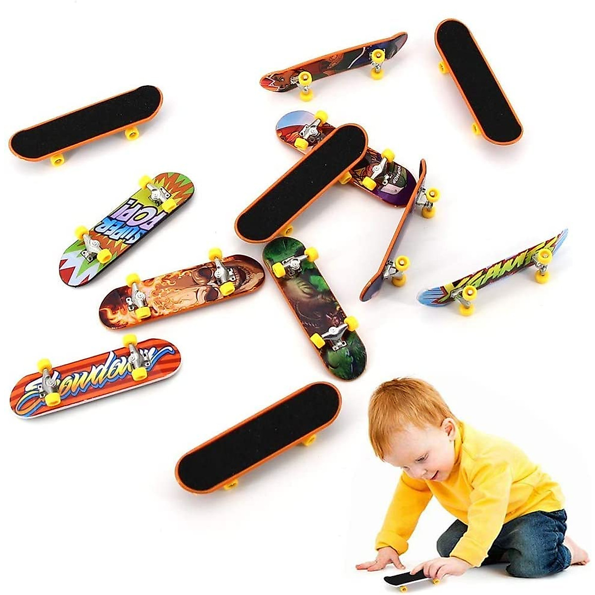 Alminionary 5pcs Finger Skateboards for Kids, Mini Skateboard Starter Kit for Finger Skater Party Supplies Props Decor Novelty Toy Gift for Kids