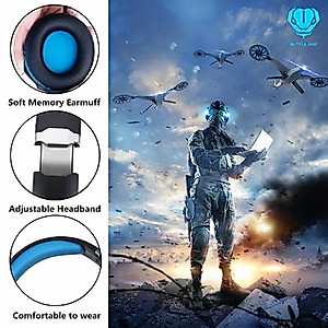 Headsets for Xbox One, PS4, PC, Nintendo Switch, Mac, Gaming Headset with Stereo Surround Sound, Over Ear Gaming Headphones with Noise Canceling Mic, LED Light (Headsets for Xbox/Blue New)