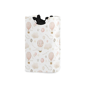 Kigai Hot Air Balloon Clouds Laundry Basket Foldable Large Laundry Hamper Bucket with Handles Collapsible Nursery Washing Bin for Kids Clothes Toy Organization