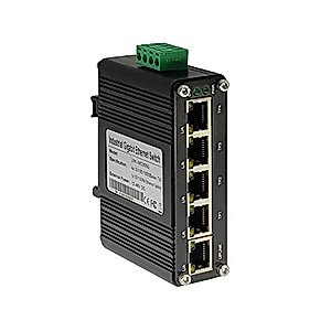 Mini Industrial 5 Ports Gigabit Switch Hardened 5 Port RJ45 10/100/1000Mbps Ethernet Switch Din Rail Mount Ethernet Switch Wall Mounts Included (-40 to 167 ºF) 10Gbps Switching Capacity