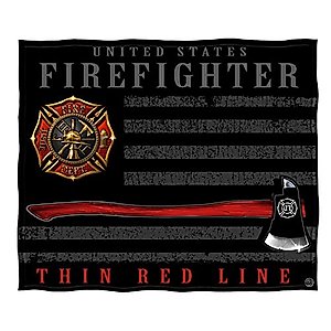 Erazor Bits First Responders Throw Blanket, United States Firefighter Blankets, Thin Red Line Fireman Cover, Cozy Fleece Bed Spread FF2443-TB (50 x 60 Inches)