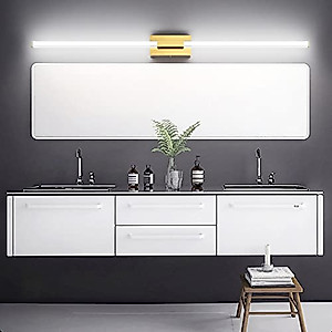 Ralbay 59inch Gold Bathroom Vanity Lights Fixtures Over Long Mirror Modern LED Bathroom Wall Lighting Bar Acrylic Gold Vanity Light Fixtures 42W 5500K White Light
