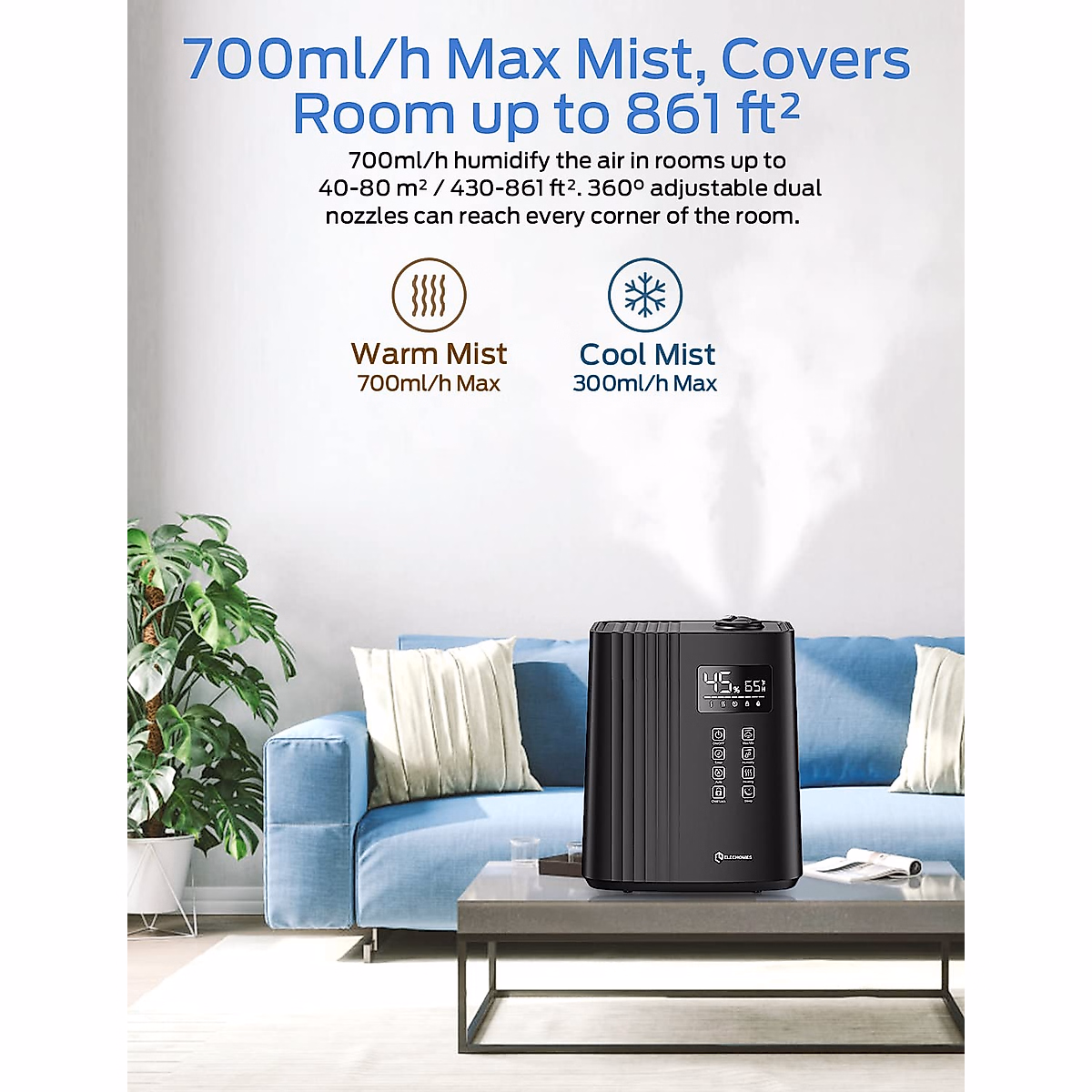 Elechomes SH8830 Humidifier, 6.5L(1.72Gal) Top Fill Warm and Cool Mist Humidifiers for Bedroom with Remote Control, 700 ml/h Max, Auto & Sleep Mode, 360° Nozzle, Auto Shut-Off