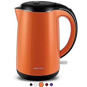 Secura SWK-1701DB The Original Stainless Steel Double Wall Electric Water Kettle 1.8 Quart, Orange