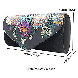 Miss Chow Womens Cute Small Flower Embroidered Silklike Velvet Clutch Evening Bag Ethnic Party Handbag