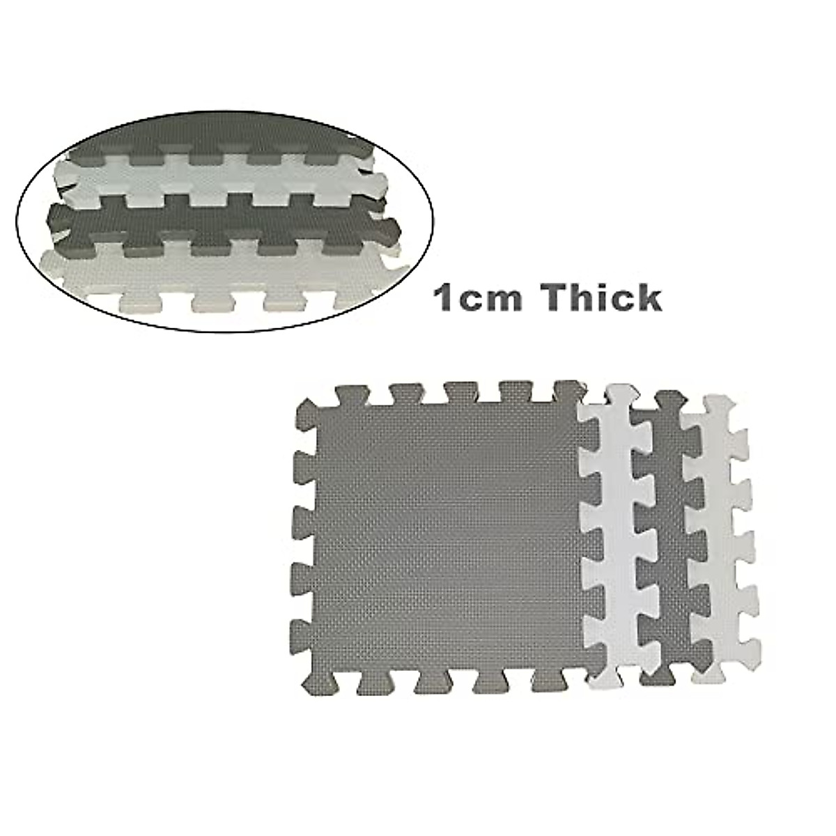 18 Pieces Foam Play Mat, Interlocking Playmat Tiles, Foam Floor Mat Tiles for Kids, Puzzle Play Mat, Exercise Gym Mats – Color of Gray & White with Border