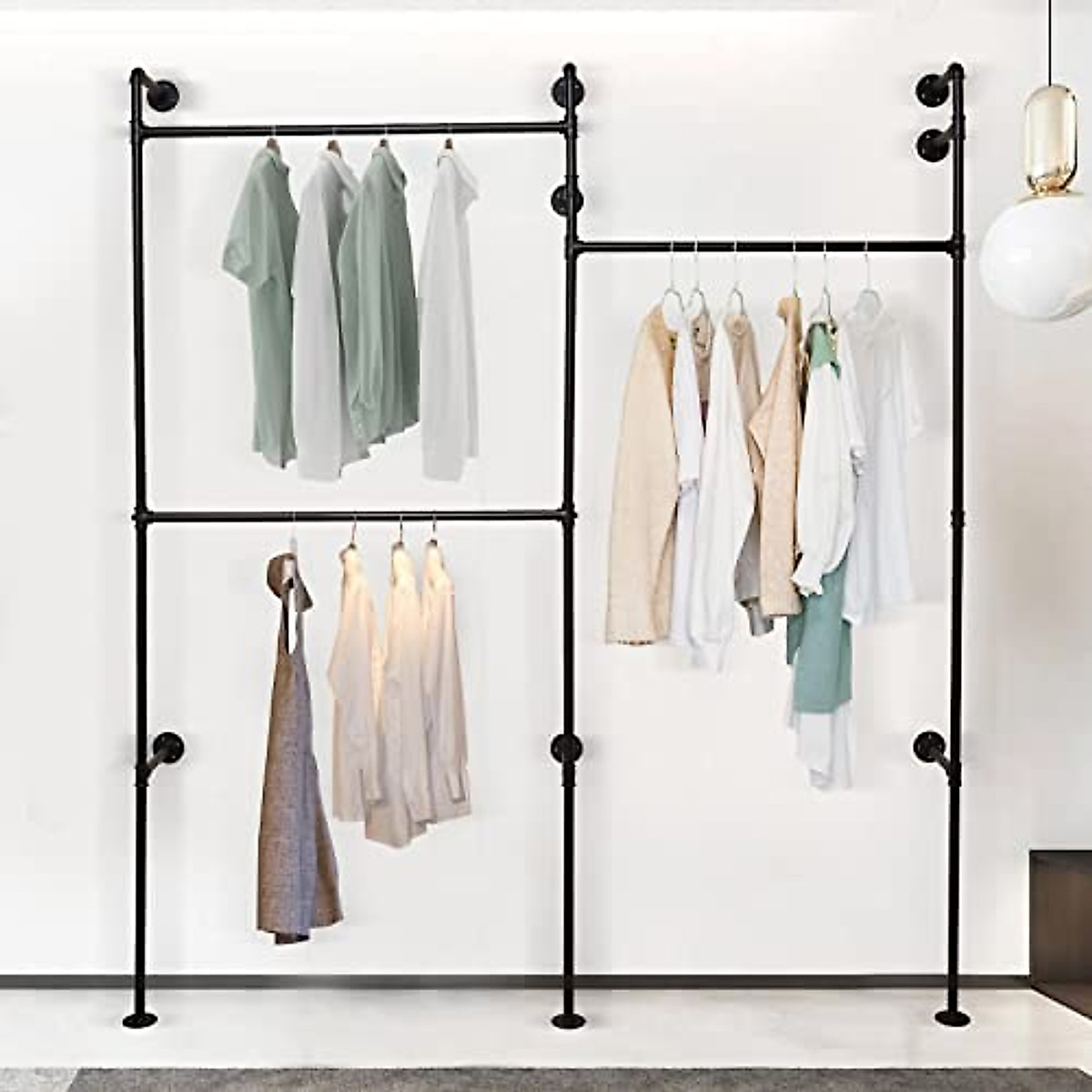 Industrial Pipe Clothes Rack, Wall Mounted Garment Rack, Heavy Duty Iron Garment Bar, Clothes Hanging Rod Bar