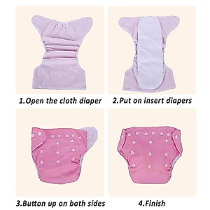 Baby Cloth Diapers Washable Reusable Diapers for Baby Girls and Boys, One Size Adjustable 7 Pack with 7 Inserts and 1 Storage Bag