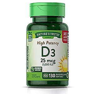 Vitamin D3 1000 IU | 130 Softgels | High Potency D | Non-GMO, Gluten Free, Soy Free | by Nature's Truth
