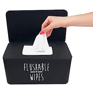Moorfowl Baby Wipes Dispenser for Bathroom, Upgrade Size(8.2L x 4.9W x 3.9H inches), Flushable Wipes Dispenser Black Wipes Holder Container Box with Large Capacity (Flushable Wipes Holder(Black))