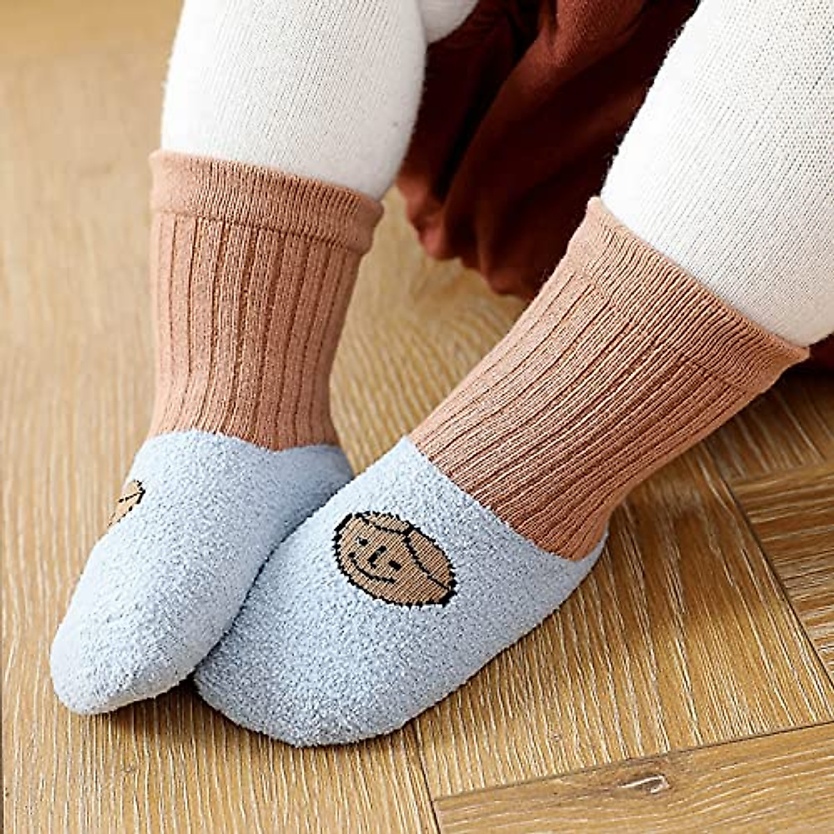 Lykmera Cute Children Toddler Shoes Autumn Winter Boys Girls Socks Shoes Floor Sports Shoes Non Slip Warm Shoes Socks (Blue, 0-6 Months)