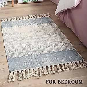 HLOVME Woven Cotton Boho Area Rug with Tassel 2' x 3' Washable Indoor/Outdoor Rugs for Living Room Bedroom Kitchen Hallways Floor