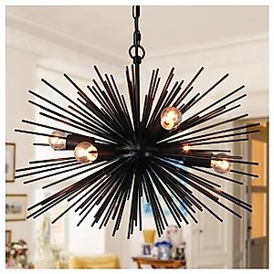 Tescruant Modern Black Sputnik Chandelier Vintage 6-Lights Geometric Black Chandelier Lighting Fixture Farmhouse 20" Firework Chandelier for Dining Room, Bedroom, Living Room, 12LB Solid Metal, E12