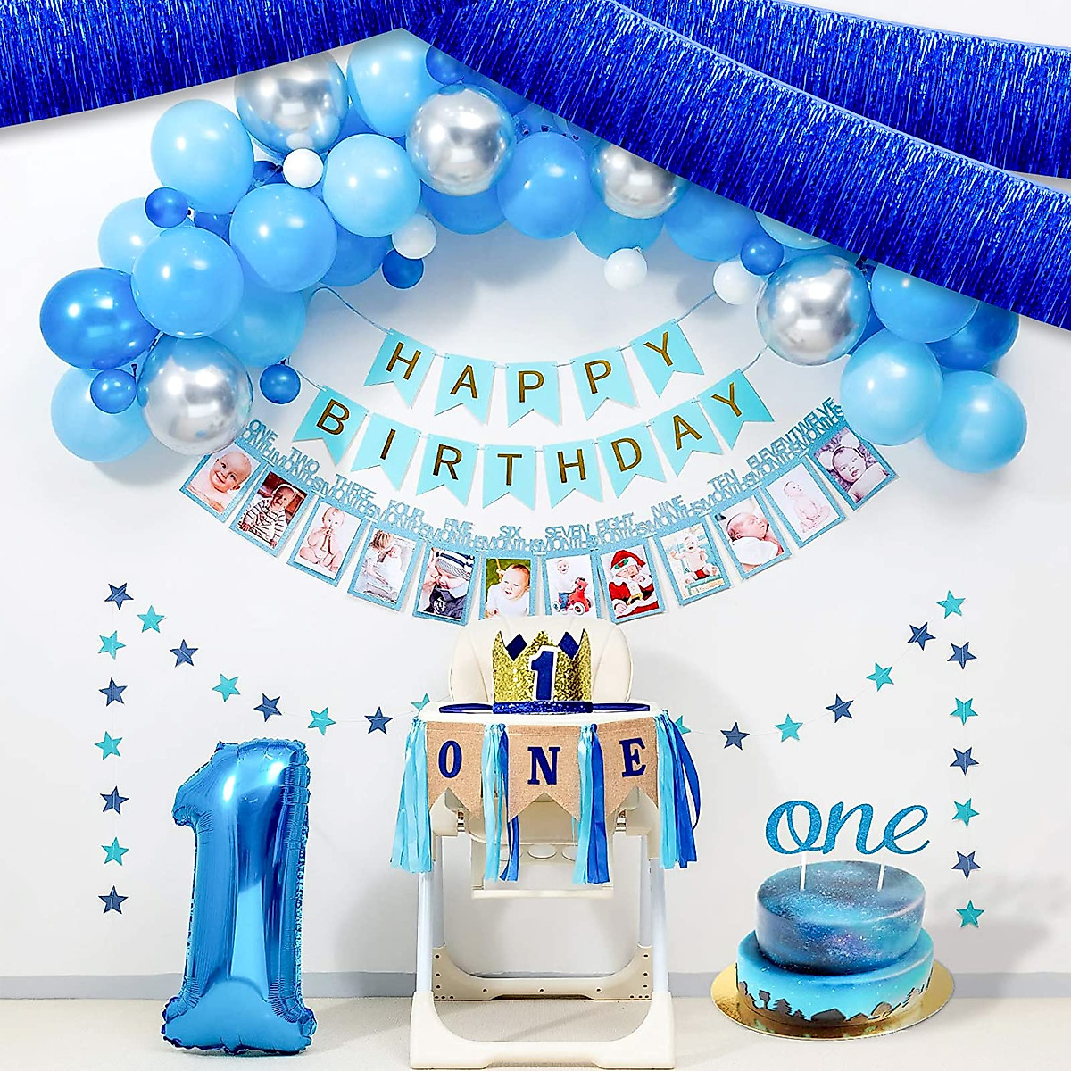 10 Pack 10 Feet Blue Foil Fringe Garland Metallic Tassle Banner Wall Hanging Tinsel Streamers Backdrop for Parade Floats, Bachelorette, Wedding, Birthday, Halloween, Christmas Party Decorations