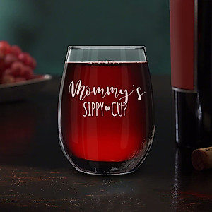 shop4ever Mommy's Sippy Cup Engraved Stemless Wine Glass 15 oz. Funny New Mom Gift