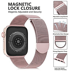 🌈🌈🌈OULUOQI for Apple Watch Band Series Ultra SE 8 7 6 5 4 3 2 1 38mm 40mm 41mm 42mm 44mm 45mm 49mm Women and Men, Stainless Steel Mesh Loop Magnetic Clasp Replacement for iWatch Band ( 38mm/40mm/41mm Rose Gold）