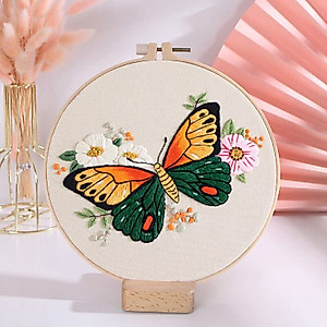 GLTAYLMY 3 Pack Embroidery Kits with Butterfly Pattern for Beginner Adults,Cross Stitch Kits with 1 Plastic Embroidery Hoops,Needles and Color Threads,Needlepoint Kit for Adults