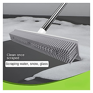 TUDEXX Pet Hair Removal Rubber Broom with Built in Squeegee, 2 in 1 Floor Brush for Carpet, Adjustable Handle, Includes One Microfiber Cloth for Floor Dusting