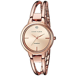 Anne Klein Women's AK/2626RGRG Diamond-Accented Dial Rose Gold-Tone Open Bangle Watch
