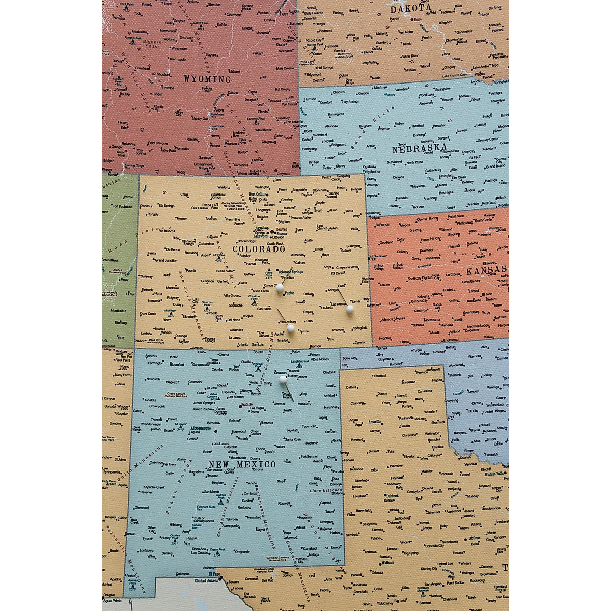 Push Pin USA Map - Detailed Map of United States with Pins - Canvas Pinboard Map - Mark Traveled Places in America - Personalizable (Large (47,2x31,5 in / 120x80 cm), Colorful)