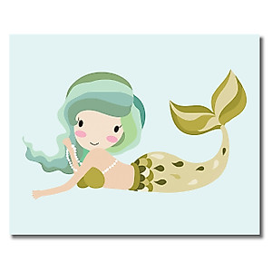 Mermaid Wall Art Prints (8 inches x 10 inches, Blue)
