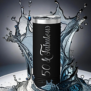 50 & Fabulous 22 oz Skinny Tumbler 50th Birthday Gifts For Women on Black Decorations Funny Present Vacuum Insulated Cup