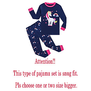 KikizYe Little Girls Unicorn Rainbow Pajamas Kids Cotton Jammies Size 6