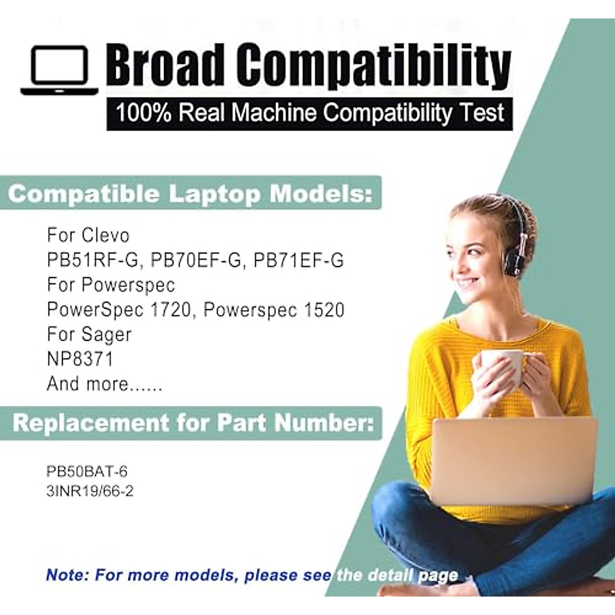 BOWEIRUI PB50BAT-6 Laptop Battery for Clevo PB51RF-G PB70EF-G PB71EF-G for PowerSpec 1720 1520 for Sager NP8371 Notebook 3INR19/66-2 11.1V 62Wh