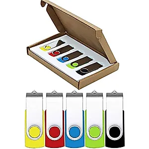 MECHEER Flash Drive 64GB USB Flash Drives 5 Pack USB 2.0 Thumb Drive Jump Drive Pen Drive Bulk Memory Sticks Zip Drives Swivel Design Yellow/Red/Blue/Green/Black (5 Pcs Mixed Color)