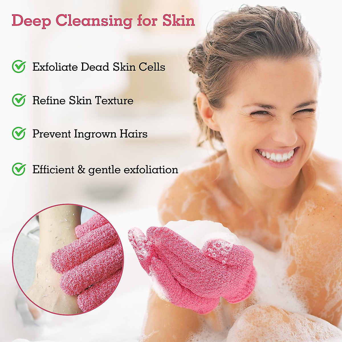 Evridwear Exfoliating Glove Shower Gloves Exfoliate Dead Skin for Dry Sensitive Skin No Irritation with Hanging Loop