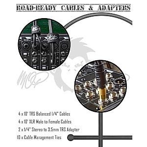 Mackie ProFX10v3 10-Channel Unpowered Mixer USB Bundle with Waveform OEM DAW, 4x Mophead 10-Foot TRS Cable, 4x 10-Foot XLR Cable, 2x 1/4" to 3.5mm Adapter, 10x Cable Ties and Microfiber Cloth
