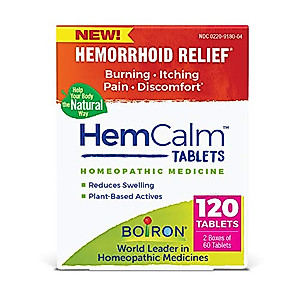 Boiron HemCalm Tablets for Hemorrhoid Relief of Pain, Itching, Swelling or Discomfort - 120 Count (Pack of 1)